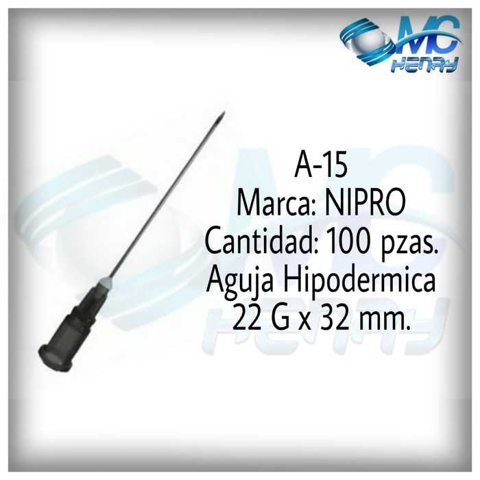AGUJA HIPODERMICA 22G X 32 MM NEGRO